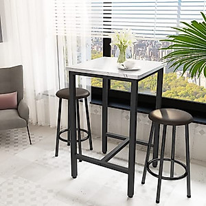 Recaceik 3 Pieces Bar Table Set, Square Pub Table with 2 Bar Stools, Faux Marble Dining Table Set of 2, Kitchen Counter Height Table with 2 Chair, Modern Bar Table Set for Living Room, Restaurant