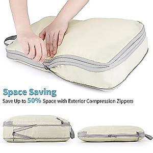 Compression Packing Cubes for Suitcase, GEEDIAR 6 PCS Travel Bags Organizer for Luggage, Travel Organizer Cubes for Travel Essentials, Lightweight Packing Cubes for Travel Accessories with Shoe Bag Khaki