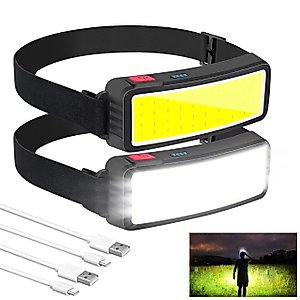 ZOYYE Rechargeable Headlamp Flashlight, 5000 Lumen Wide Beam Led Headlamp, 3 Lighting Modes, Lightweight Waterproof Light Bar Headlamp, Suitable for Outdoor, Running, Fishing, Camping (2 Packs)