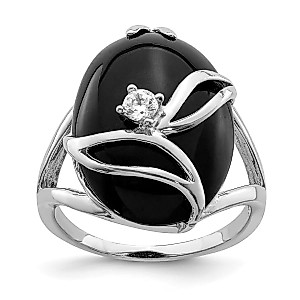 925 Sterling Silver Black Onyx Cubic Zirconia CZ Ring Size 8