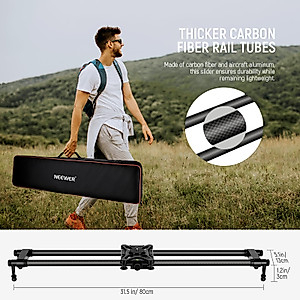 NEEWER 31.5 inches / 80 cm Carbon Fibre Camera Slider, Dolly with Thicker Tube and More Stable Support, 4 Precise Smooth Bearings and Levelling for DSLR Camera Camcorder, max Load 8 kg, CS80 cm