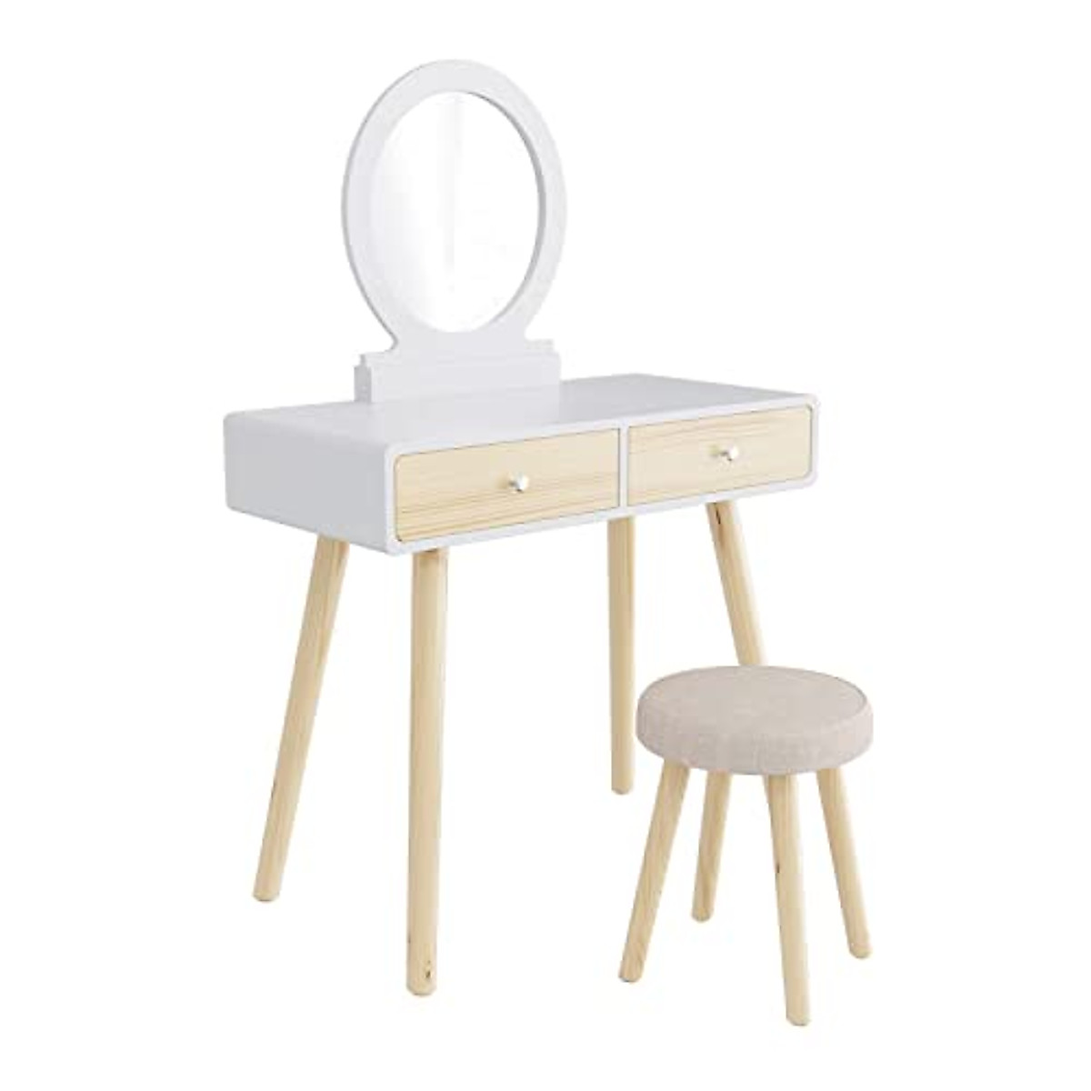 Tidyard Versatile Vanity Set, Large Storing Makeup Vanity Table with Mirror, Drawers, Stool, Bedroom Dresser Table, Writing Desk, White