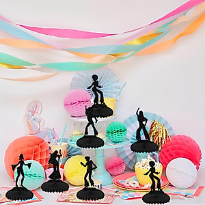 6 PCS 70's Disco Party Decorations 70s Disco Dancing Honeycomb Table Centerpiece Black Glitter 80's Disco Dancer Table Toppers Honeycomb Centerpieces for Music Disco Theme Birthday Party Supplies