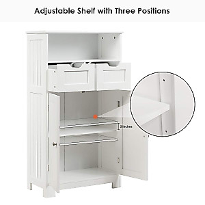 Tangkula Bathroom Floor Cabinet, Storage Cabinet w/Open Shelf, 2 Doors & 2 Adjustable Drawers, Standing Cupboard for Kitchen, Bathroom Cabinet for Living Room Home Office (White)