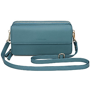 Women Crossbody Wallet Purse, Small Phone Bag With Shoulder Strap, Ladies RFID Wristlet Cross Body Mini Handbag Lightweight Turquoise Fabric