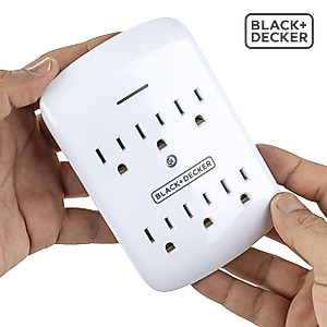 BLACK+DECKER Surge Protector Wall Mount with 6 Grounded Outlets, 2 Pack, White - Compact Power Adapter Tap with Indicator Light, Automatic Shutdown - 3-Prong Power Outlet Plug for Bathroom, Bedroom