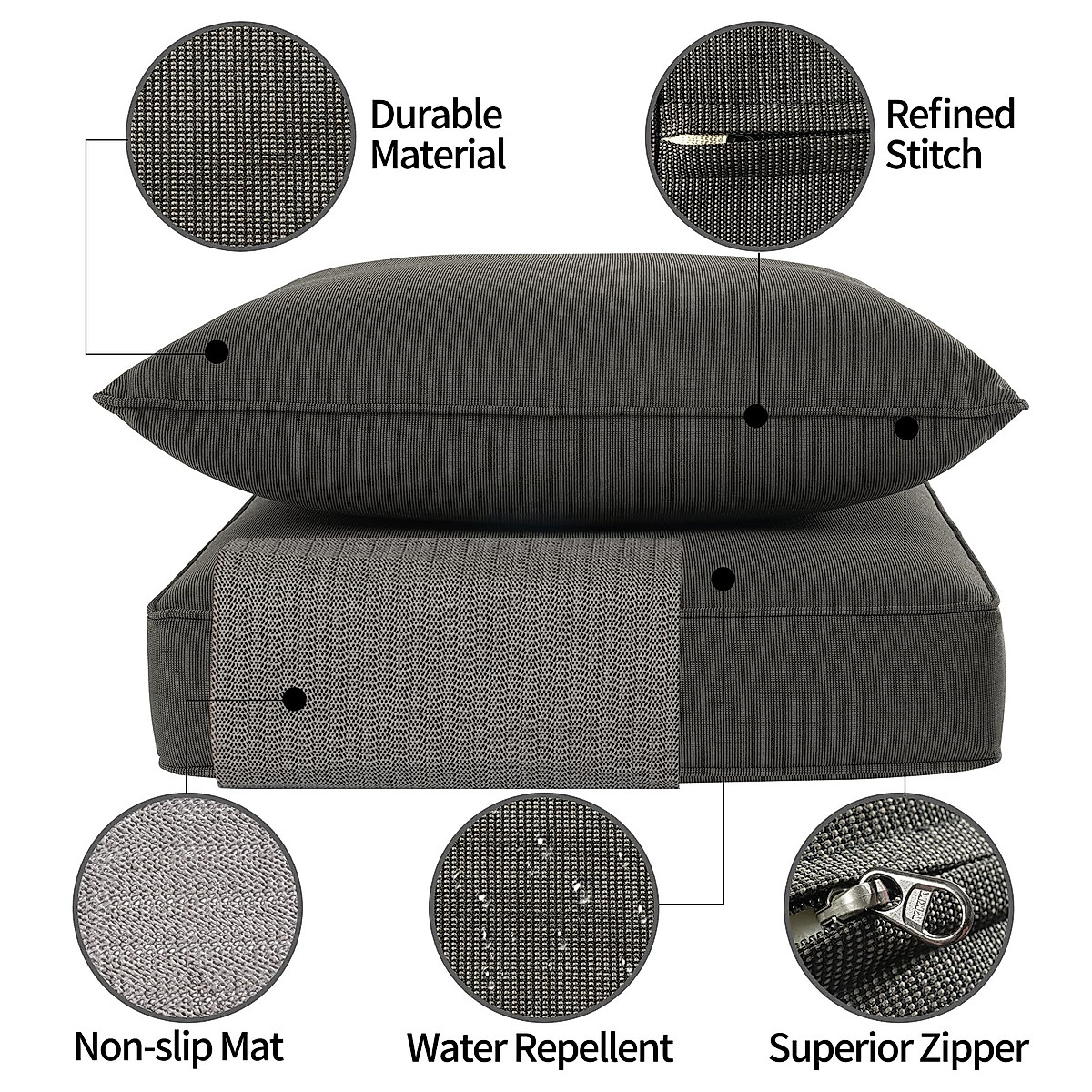 SewKer Outdoor/Indoor 24Lx24W Chair Cushion Set, All Weather Spring/Summer Deep Seat Patio Furniture Replacement Cushions Set(Back and seat) - Black