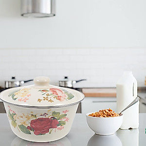 Hemoton 2 pcs Enamel Soup Bowl Vintage Enameled Basin Retro Enameled Bowl Lard Pot with Lid Enamel Mixing Bowl Enamelware Large Salad Serving Bowl Ramen Basin