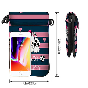 Beabes Dog Crossbody Cell Phone Purse Sweet Dalmatian Puppy Animal Cartoon Love Pet Spotty Heart WildWallet Handbag