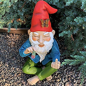 Mood Lab Garden Gnome - Relaxed Gnome - 9.6 Inch Tall Statue Lawn Garden Figurine - for Outdoor or House Decor