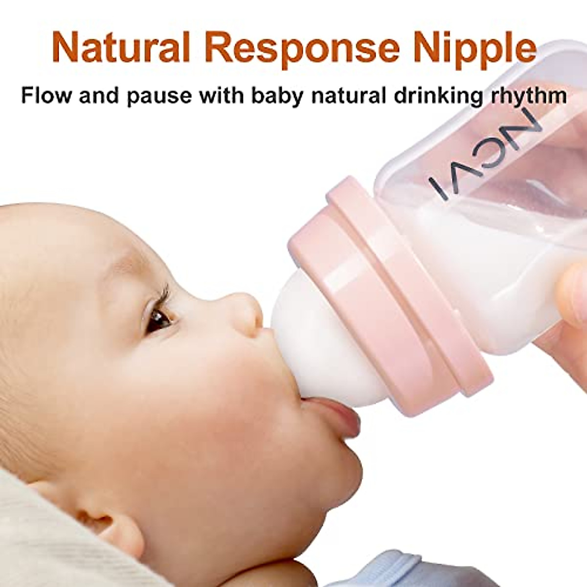 NCVI Breast Milk Storage Bottles, Baby Bottles with Nipples and Travel Caps, Anti-Colic, BPA Free, 4.7oz/140ml, 2 Count
