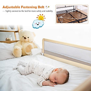 Costzon Bed Rail for Toddlers, 2 PCS Extra Long Swing Down Safety Bed Guards w/Straps for Convertible Crib, Kids Twin, Double, Full Size, Queen & King Bed, Folding Bed Rails for Baby (59-Inch, Beige)