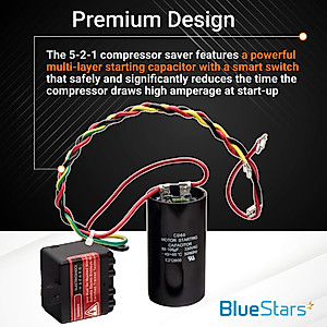 BlueStars Premium 5-2-1 CSR-U1 CSRU1 Compressor Saver Hard Start Capacitor Kit for 1- to 3-ton AC units - Durable 5-2-1 HVAC Compressor Saver Hard Start Capacitor - Easy to Install - PACK OF 1