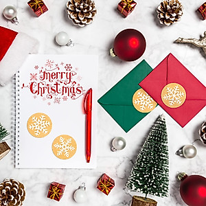 540 Pieces Christmas Snowflake Sealing Stickers 1.38 Inch Kawaii Snowflakes Stickers Christmas Circle Label Stickers for Candy Cookie Bag Envelope Seals Decorations, 30 Sheets (Khaki)