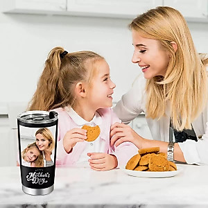 Personalized Coffee Tumbler with Pictures Text, 20oz Custom Insulated Stainless Steel Tumbler, Customized Father's Day Birthday Gifts for Men Women, Travel Coffee Cup with Lids