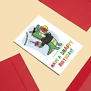 Huxters ‘Snappy Birthday’ A5 Alligator Happy Birthday Card for kids Crocodile - Unique Gift for Kids - Includes Envelope - Fun Slogan Illustrated Greetings Card, FSC Certified Paper…