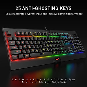 Havit RGB Wired Gaming Keyboard and Mouse Combo LED Backlit 104 Keys Ergonomic Gaming Keyboard with 4800 DPI & Programmable Gaming Mouse for Windows PC Computer Desktop Gamer