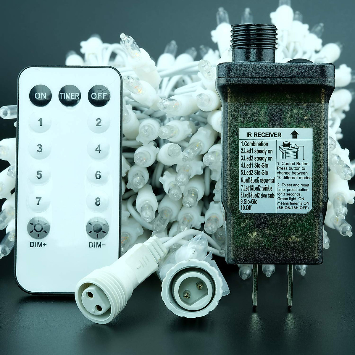 YULETIME 66 Feet 200 Count Color Changing LED String Lights with 10 Modes Remote Control, Warm White/Multicolor Variable Color Christmas Lights (White Wire)