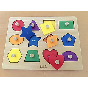 Dailyfunn Montessori Toy Shape Peg Puzzles Baby Puzzle 12-18-24 Months with Knob for Infant-Toddlers 1-3