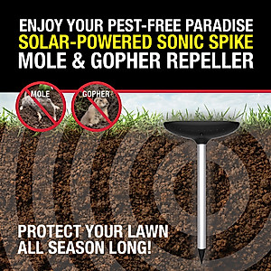 The Giant Destroyer Sonic Spike Mole & Gopher Repeller - Solar Powered Ultrasonic Animal Repellent Spikes - Repels Rodents from Lawn, Garden, & Home (1 Pack)