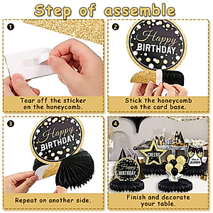 ZJDHPTY Black and Gold Birthday Decorations Happy Birthday Banner Centerpiece Table Decorations (Black and gold)