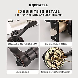 KNOBWELL 6 Pack Bronze Privacy Door Lever Handle Keyless Bedroom/Bathroom Door Lock Lockset Oil Rubbed Bronze Finish Door Knobs, Interior Door Handles