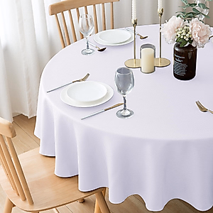 Biscaynebay Textured Fabric Tablecloths Round 70" for Tables' Diameters from 30" to 48", White Water Resistant Tablecloths for Dining, Kitchen, Wedding and Parties etc. Machine Washable