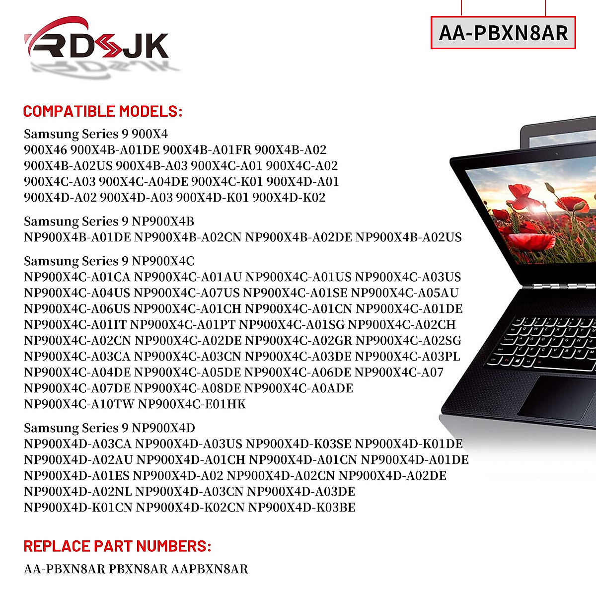 AA-PBXN8AR Laptop Battery for Samsung Series 9 900X4 900X46 900X4B 900X4C 900X4D NP900X NP900X4B NP900X4C 900X4B-A02 900X4B-A01DE 900X4C-A01 900X4D-K02 NP900X4D NP900X4C-A01CN NP900X4D-K01CN 7.4V 62Wh