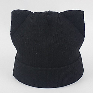 Penny's Women Cat Ear Beanie Hat Wool Braided Knit Trendy Winter Warm Cap Black One Size