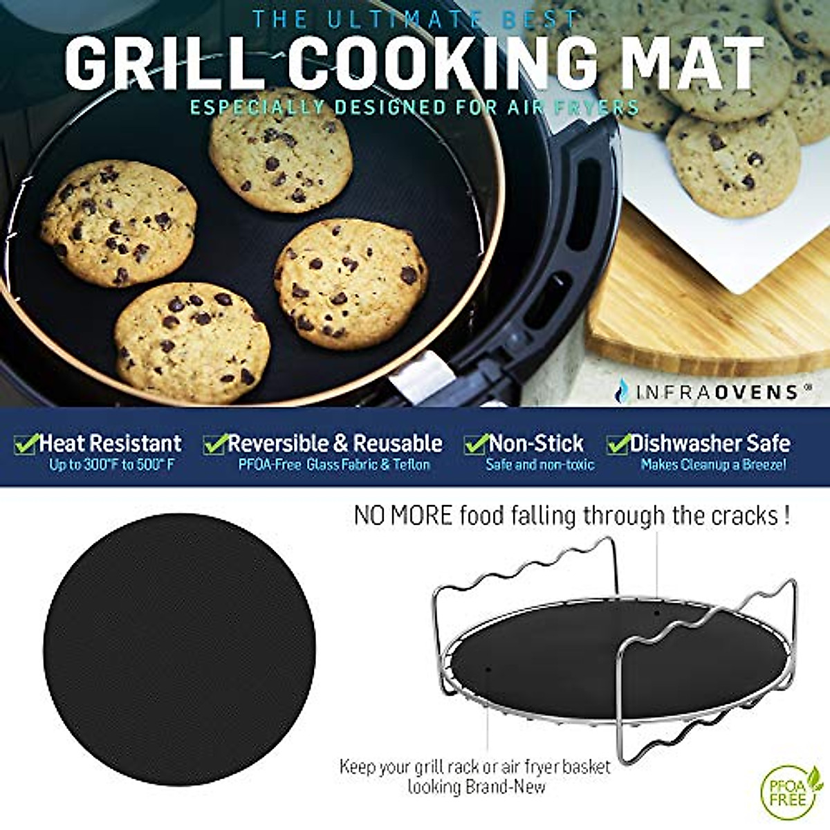 Air Fryer Rack Accessory Compatible with Costzon, Ninja, Power Airfryer Oven, Costway, Chulux, Farberware, Avalon Bay, Waterjoy, Cozyna, Keemo + More | Kebab Skewers + Cooking Times Cheat Sheet