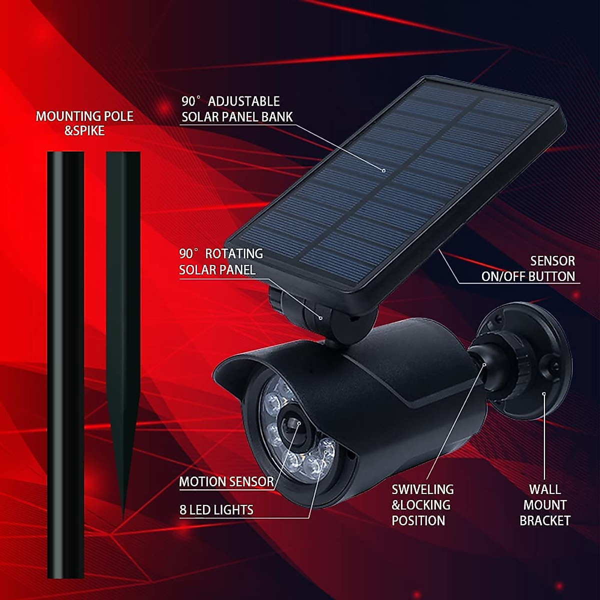 OUTOFDARK Solar Motion Sensor Lights, 8 LED Security Lights,500 Lumen Solar Flood Lights for Garage Yard Driveway Pathway