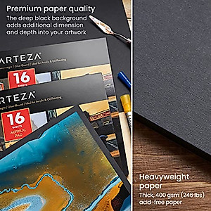 Arteza Acrylic Pad, Pack of 2, Black, 6 x 6 Inches, 246-lb Paper, 16 Sheets Each, Art Supplies for Acrylic Painting, Oil Painting, & Drawing