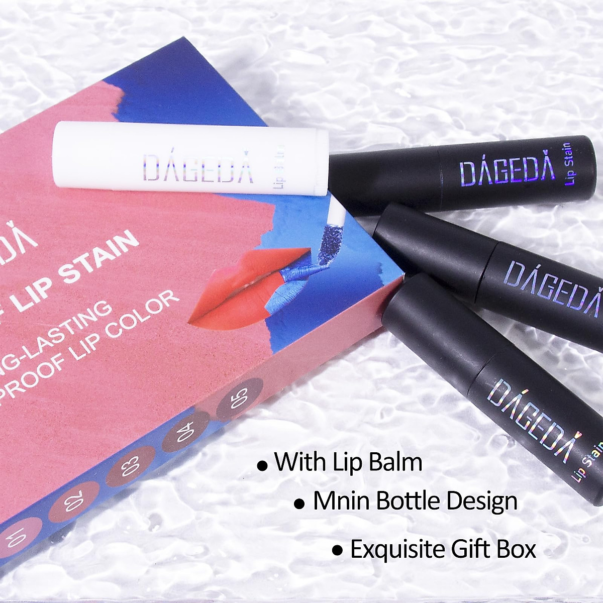 DAGEDA 5 Colors Lip Stain,Peel Off Lip Stain Lip Tint,Tattoo Color Lip Gloss,Waterproof Liquid Lipstick with 5ML Empty Spray Bottle, Lip Stain Tint Lip Makeup for Women