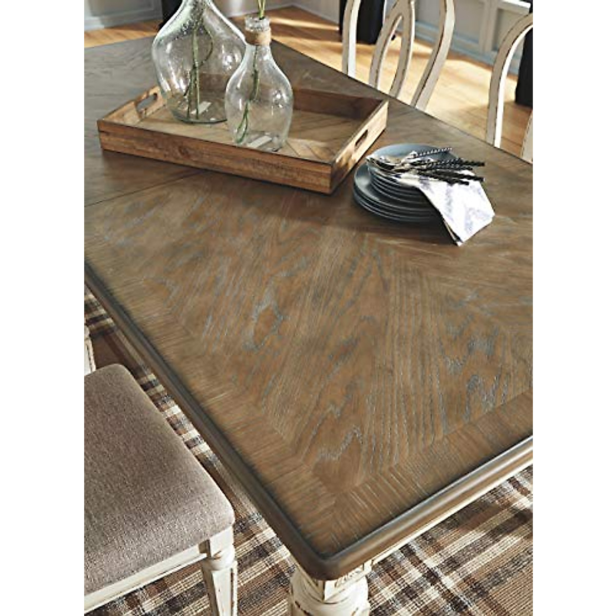 Signature Design by Ashley Realyn Dining Room Extension Table, Chipped White & Design by Ashley Realyn Dining Room Upholstered Chair Set of 2, Antique White