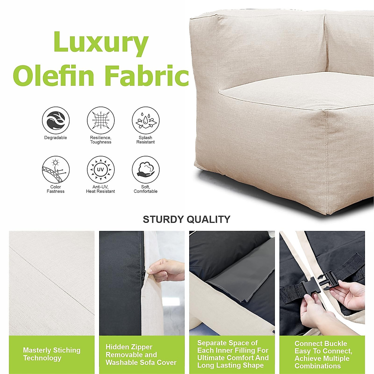 Patio Furniture Set Bean Bag Chairs Calaluna 5PC Outdoor Chairs Sectional Conversation Patio Set Daybed Furniture Outdoor Sofa Couch High Density Foam Filling Modern Comfy Patio Couch (light beige)