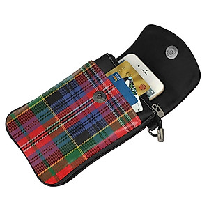 Small Crossbody Scottish Clan MacPherson Red Tartan Crossbody Purse Bag Fashion Cell Purse Wallet For Women/Girls Gift