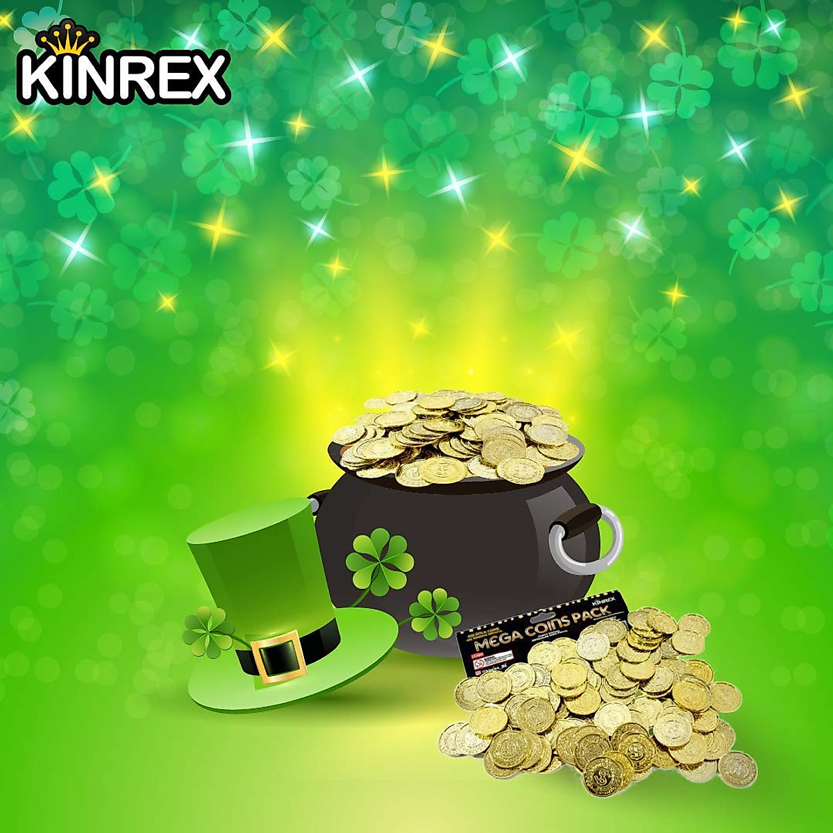 KINREX Plastic Gold Coins – St Patricks Day Realistic Bulk Prop Money for Kids, Toddler, Party, Games, Crafts, Reward, Teachers, Classroom Pretend Play Toys, 400 Count Fake Coins Set