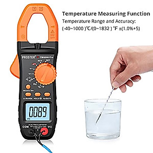 Proster Digital Clamp Meter TRMS 6000counts, 800A DC AC Current AC/DC Voltage NCV Continuity Capacitance Resistance Frequency Diode Hz Test, with1 PairTest Leads 1 Pair Alligator Clips
