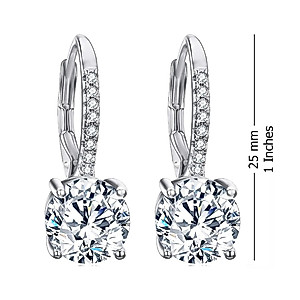 LeCalla 925 Sterling Silver Zirconia Leverback Earrings Jewelry Rhodium Plated Lever Back Drop Dangle Earring for Women 25mm