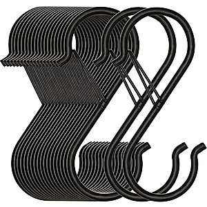 Mzekgxm 20 Pack S Hooks for Hanging, Heavy Duty Safety Buckle Design Black S Shaped Hooks for Hanging Kitchenware, Pots, Pans, Cups, Plants, Clothes, Towels in Kitchen, Bathroom, Closet, Garden