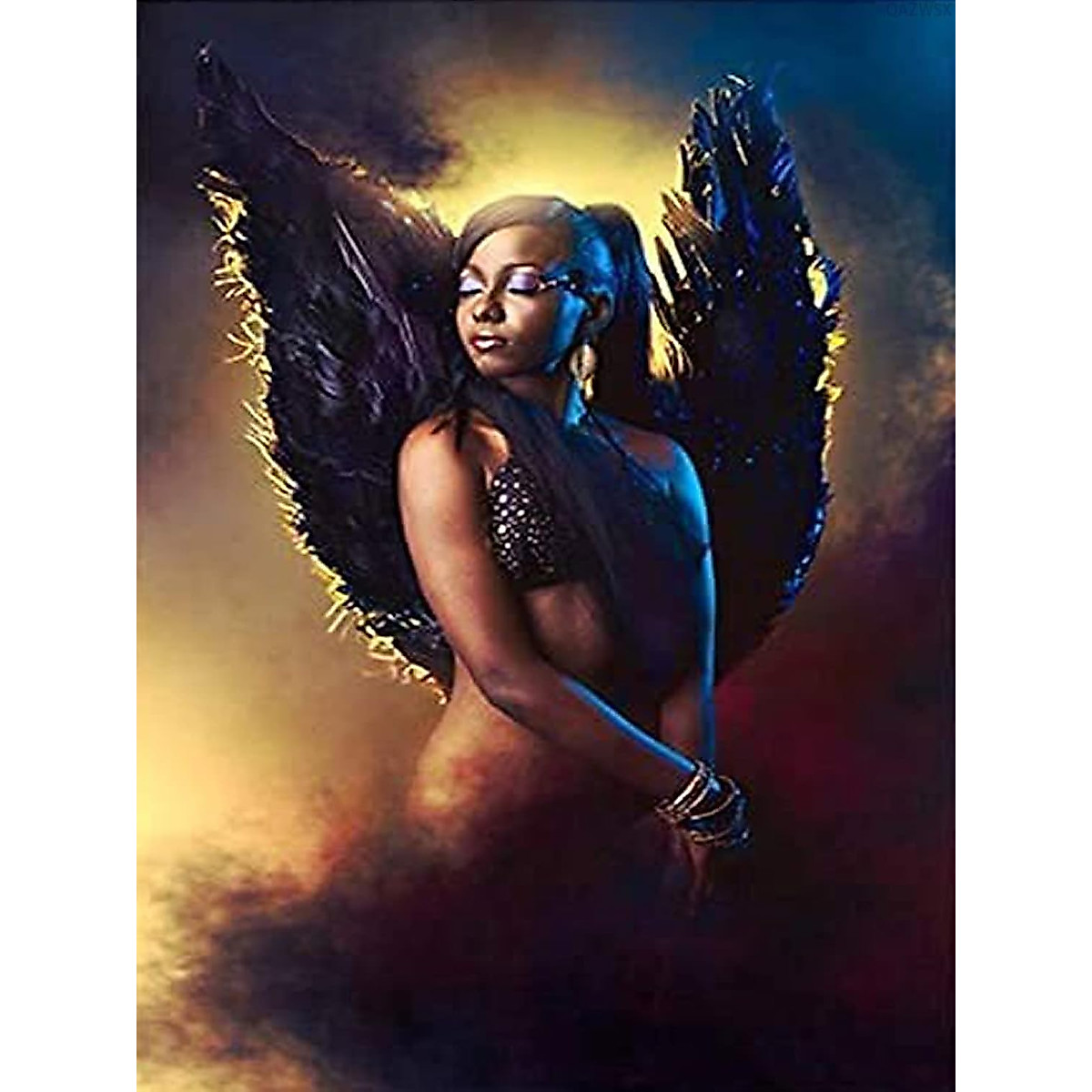QAZWSX Full Round Drill African Black Angel Woman Art Diamond Painting Art Kits for Adults Beginners Paint with Gem Crystal Home Wall Decor 12x16 Inch