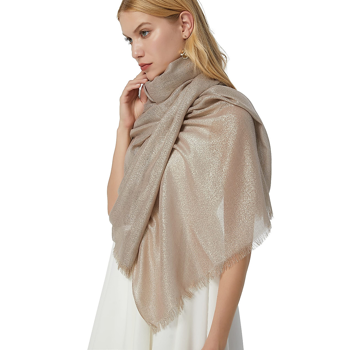 PANTONIGHT Women's Sparkling Metallic Evening Shawl Lightweight Wedding Shawl Extra Large Dressy Shawls and Wraps for Party (CHAMPAGNE GOLD 2511)