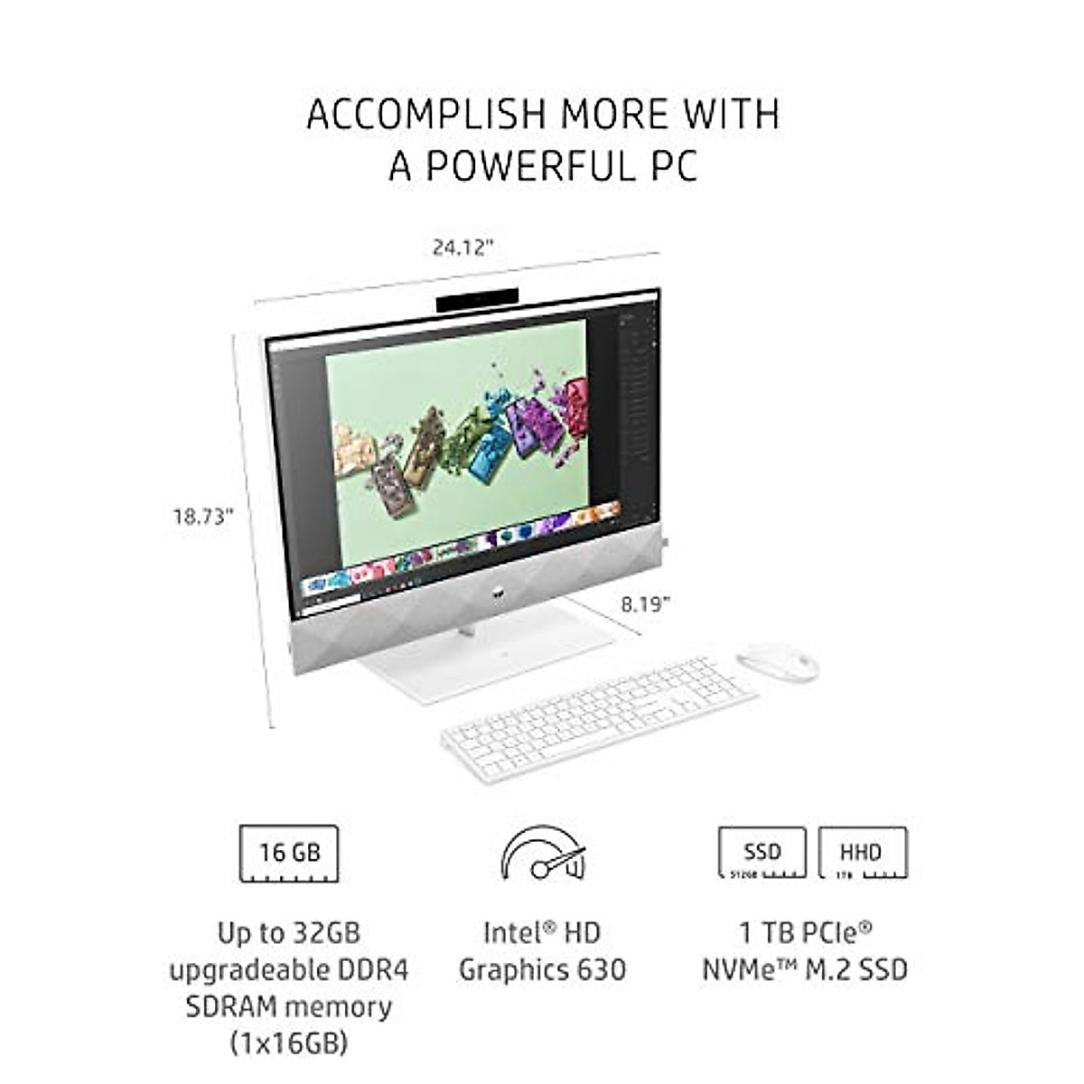 HP Pavilion 27-inch All-in-One Desktop, 10th Gen Intel i7-10700T Processor, 16 GB RAM, 1 TB SSD Storage, Full HD IPS Touchscreen, Windows 10 Home, Wireless Keyboard and Mouse Combo (27-d0080, 2020)