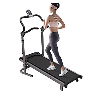 FoldingTreadmill Non-Electric, Ultra Slim Walking Pad Treadmill Under Desk Walking Jogging Running, Space Saving Small Treadmill with Large Running Area for Home Office Use, LED Display (Black)