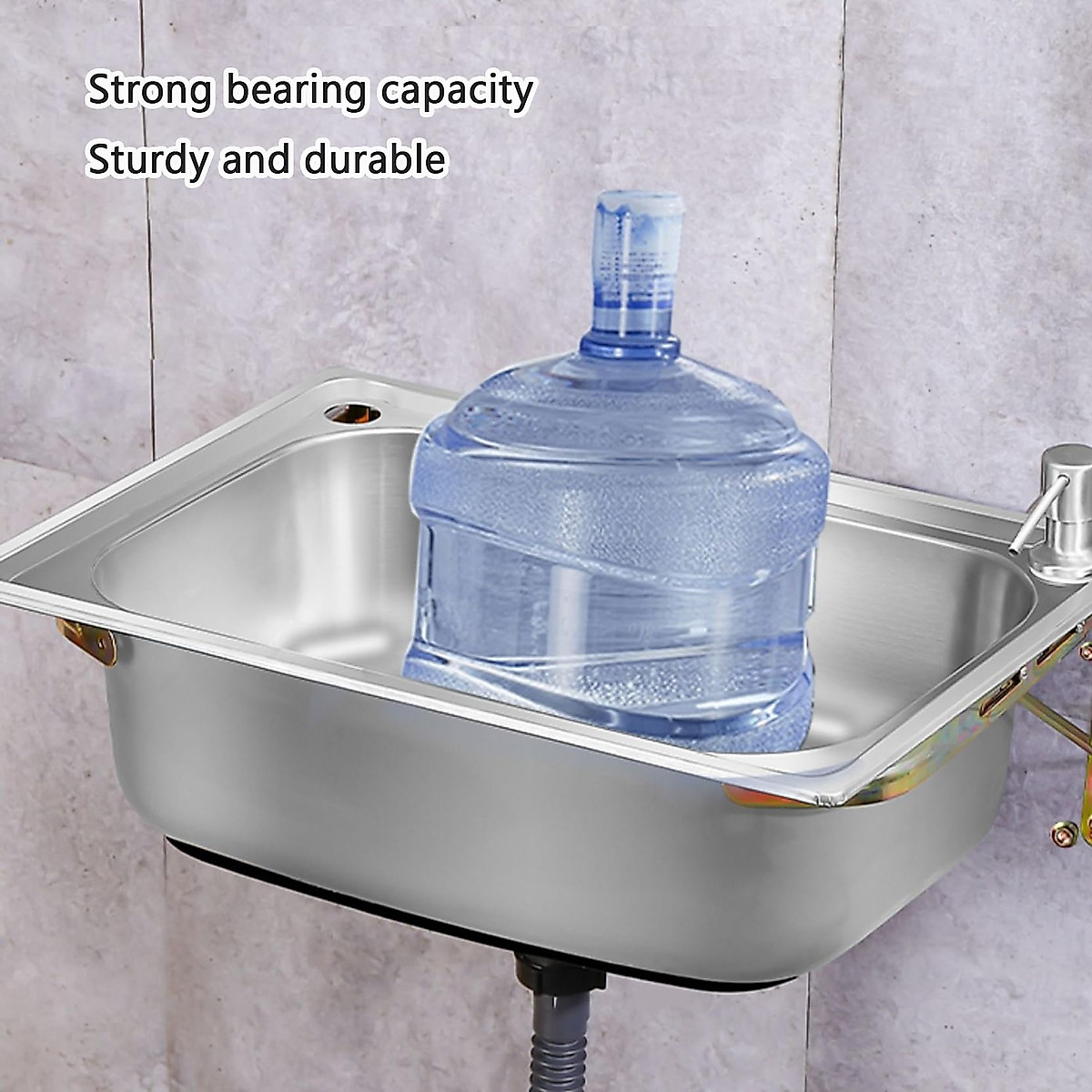 Wall Mount Small Utility Sink, Kitchen Farmhouse Bathroom Laundry Room Sink, Stainless Steel Single Bowl Hand Washing Basin, with Drain/Faucet, for Home Commercial Restaurant ( Size : 38x33x14cm/15x13