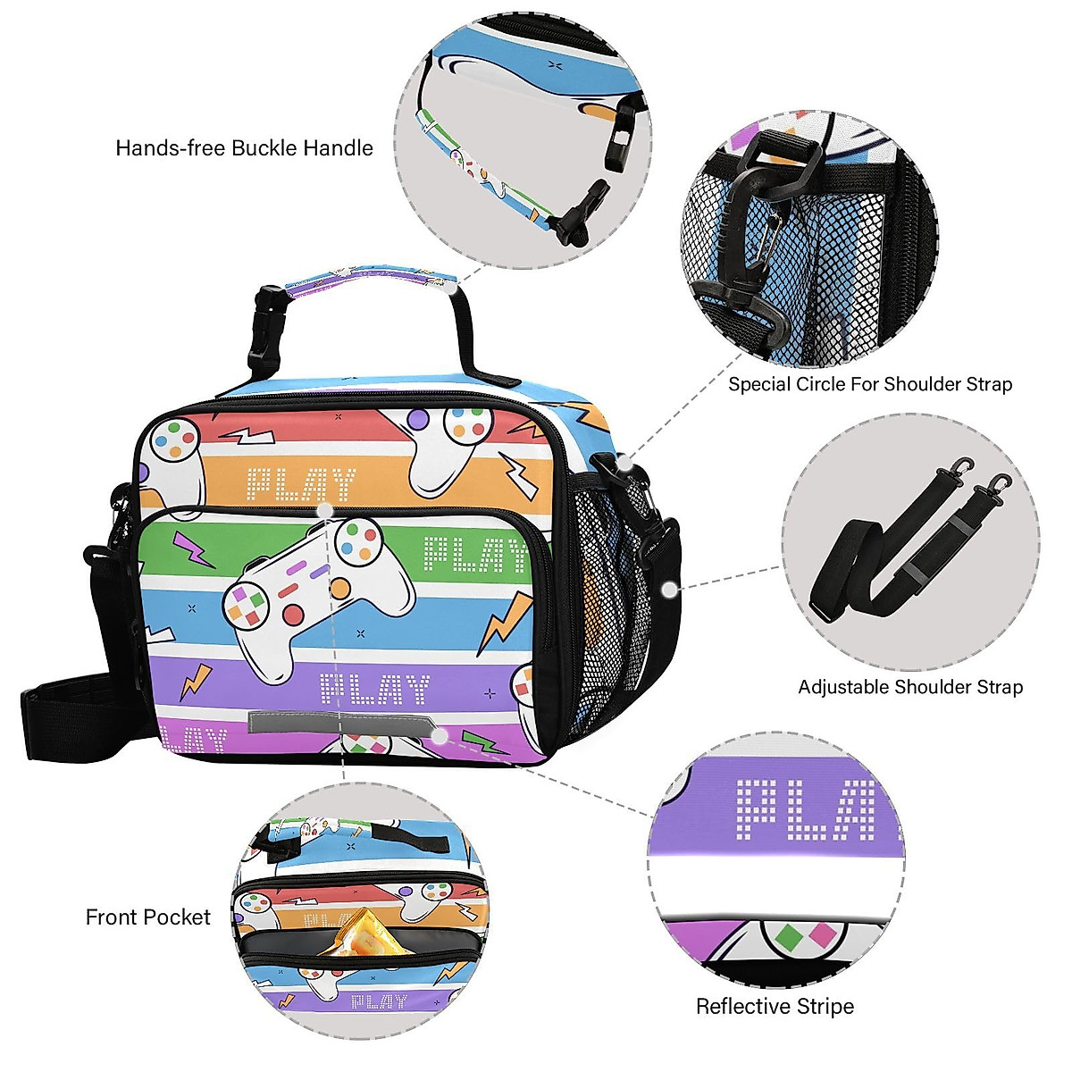 VIGTRO Game Controller Console Lunch Bag, Insulated Leakproof Lunch Box with Adjustable Shoulder Strap, Joystick Gamepad Reusable Cooler Tote Bag for Work,Office,Picnic,Travel