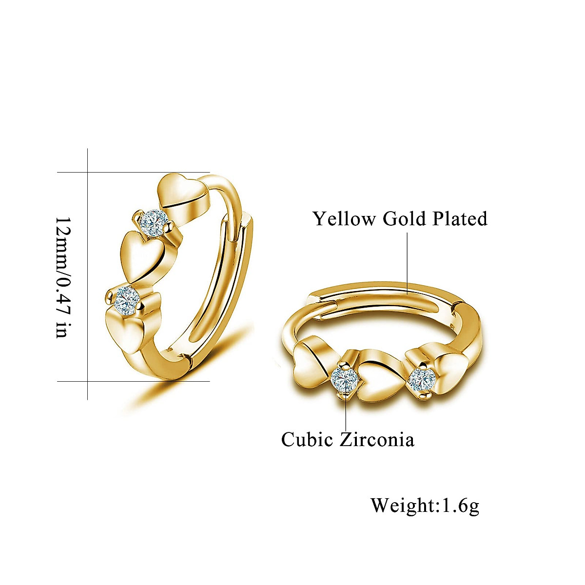 CiNily Small Gold Plated Hoop Earrings for Women Heart Cubic Zirconia Earrings Hypoallergenic Huggie Hoop Earrings for Sensitive Ear