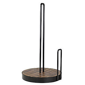 Farmhouse Paper Towel Holder for Kitchen Countertop, Wooden and Wire Countertop Paper Towel Holder with Side Arm, Kitchen Dining Decor - Great for Jumbo Family Size Rolls