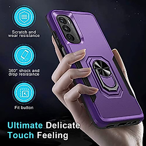 Janmitta Motorola Moto G 5G 2022 Case with Screen Protector[2 Pack], Heavy Duty Shockproof Full Body Protective Phone Cover,Built in Rotatable Magnetic Ring Holder Kickstand,Lavender