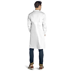 Dr. James Premium Howie Style Unisex Lab Coat for Men & Women, Cuffed Sleeves, Classic Fit, Snap Closing, 43" Length (S (Men S/Women M)) White